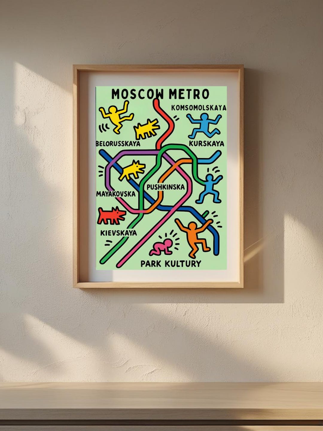 Moscow Subway Map Print in Keith Haring Style | Vibrant Abstract Metro ...