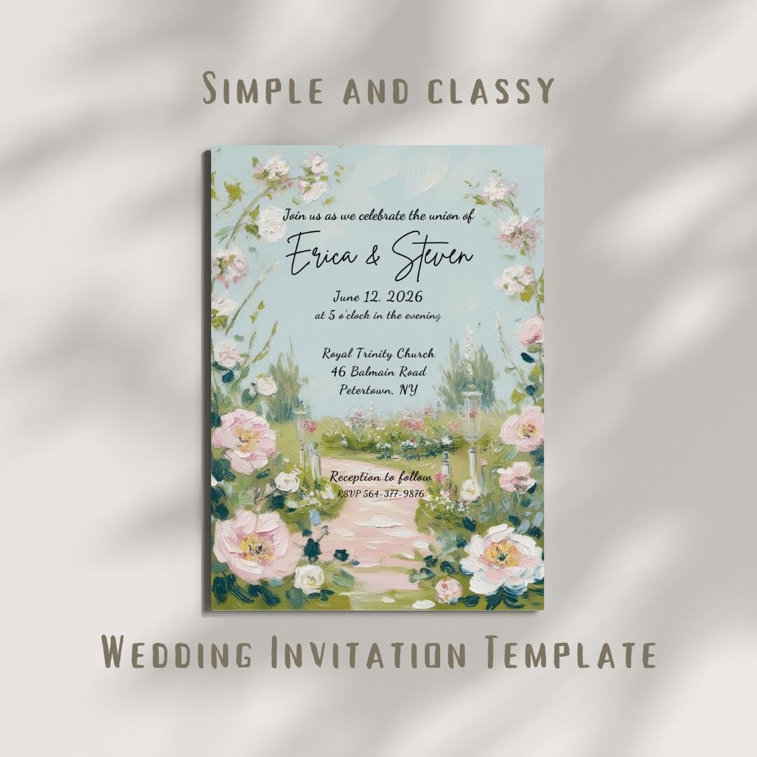 Monet Style Wedding Invitation Template: Elegant Floral Design (digital ...