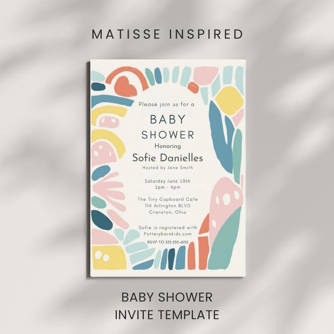Matisse Style Simple & Artistic Baby Shower Invite Template ...