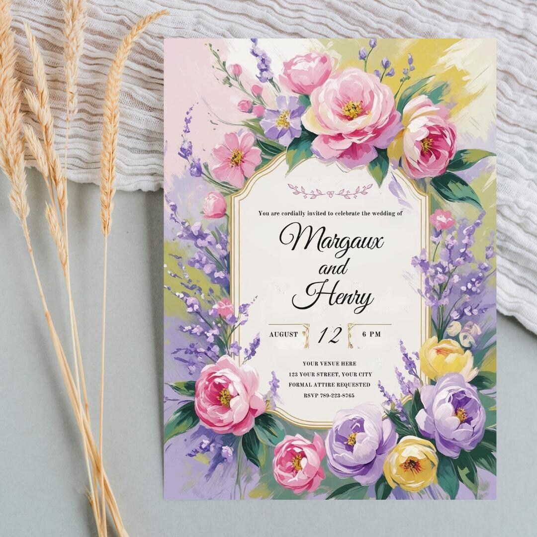 Monet Style Floral Wedding Invitation Template | Colorful Spring ...