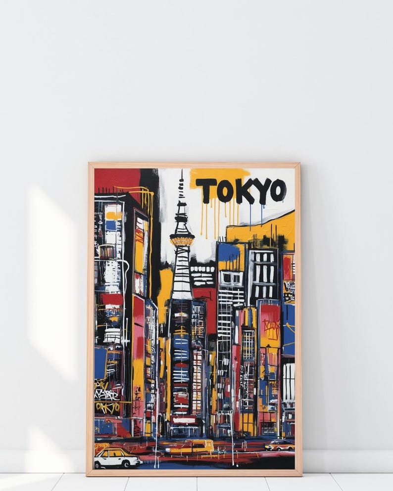 Basquiat Style Tokyo Skyline Print, Contemporary City Art, Digital ...