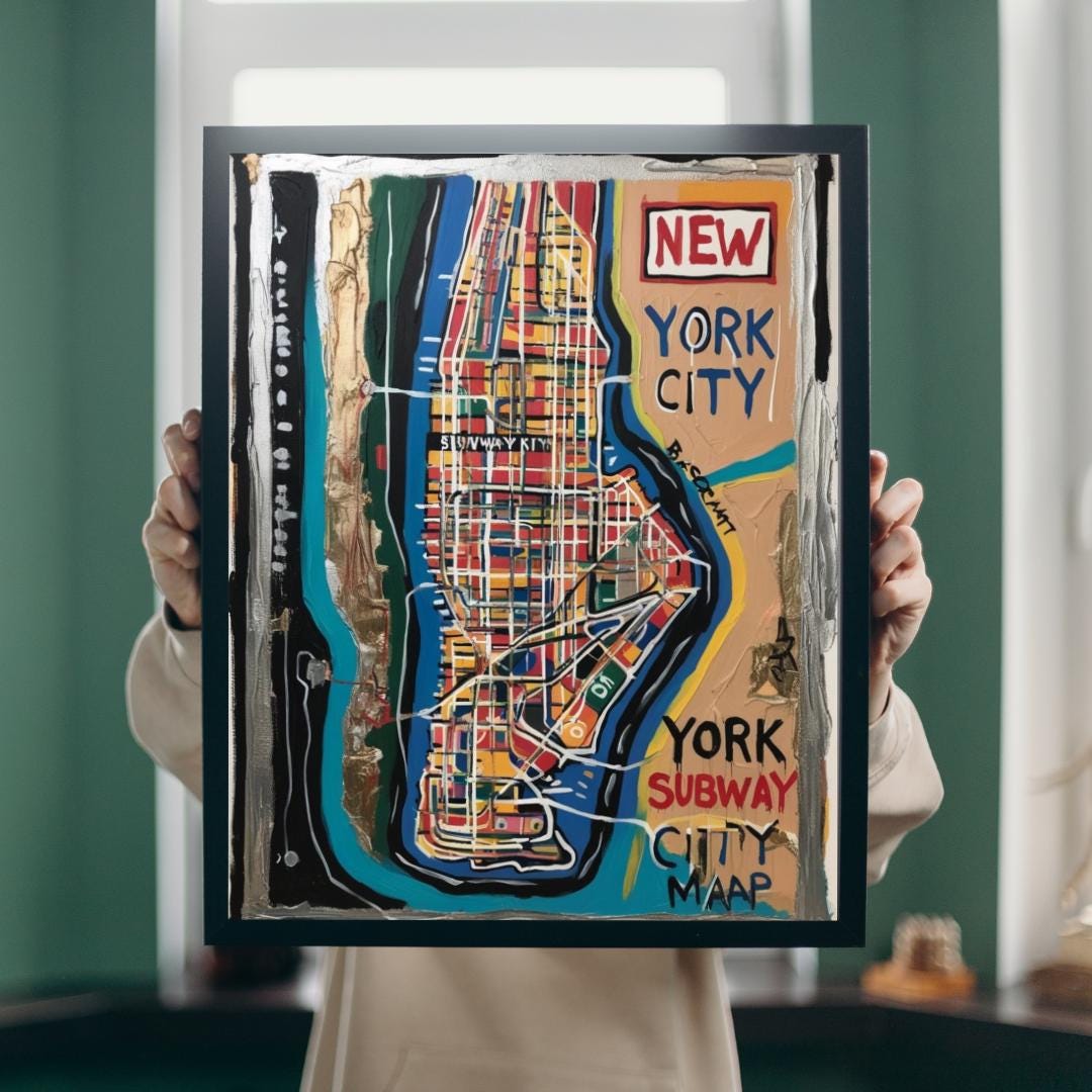 Abstract Grafitti NYC Subway Map Print, Manhatten Urban Art, New York ...