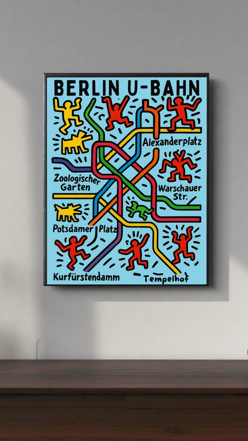 Keith Haring Style Berlin U-bahn Map Print | Colorful Abstract Subway ...