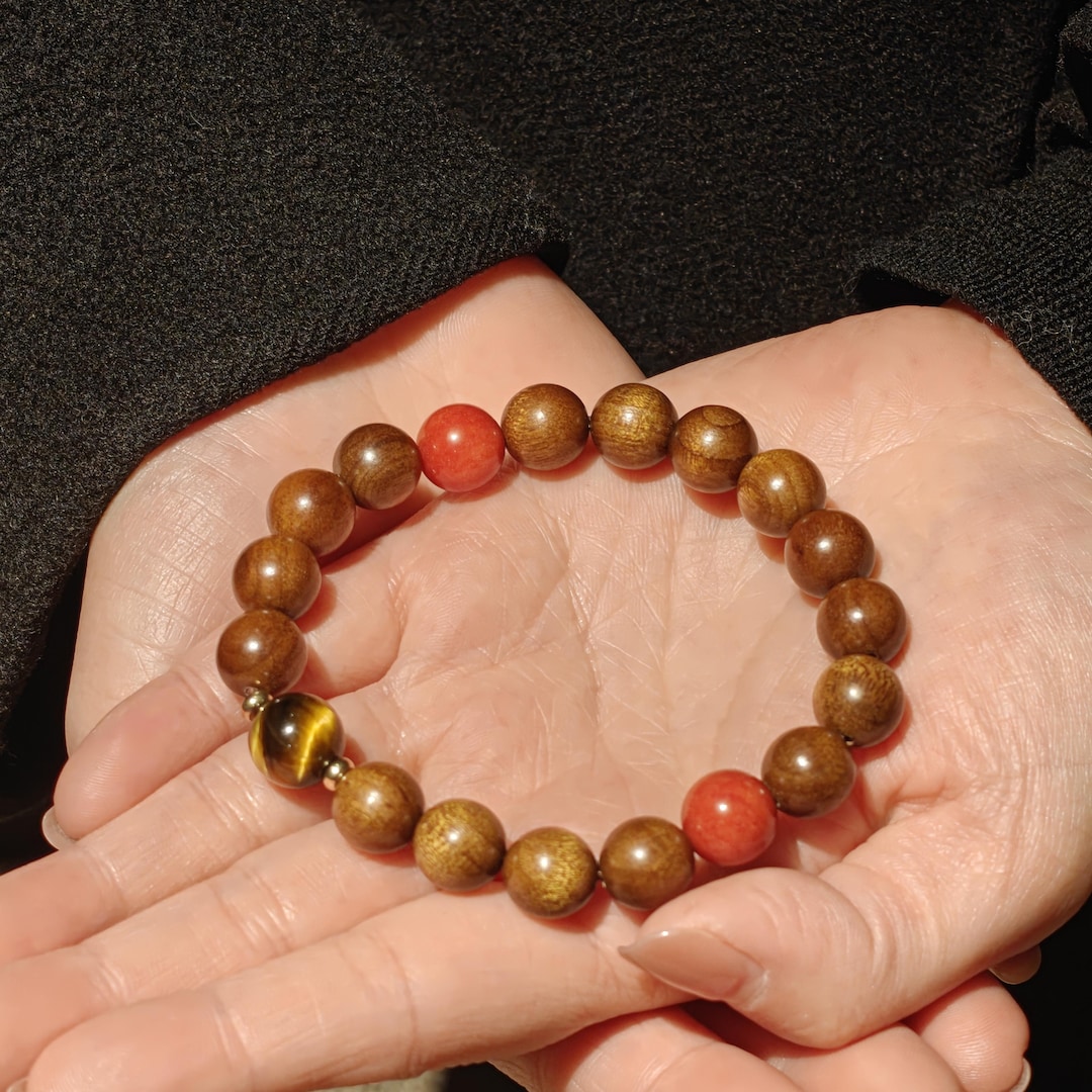 Golden Phoebe Nanmu Bracelet With Bluestone, Burmese Ruby & Tiger’s Eye ...