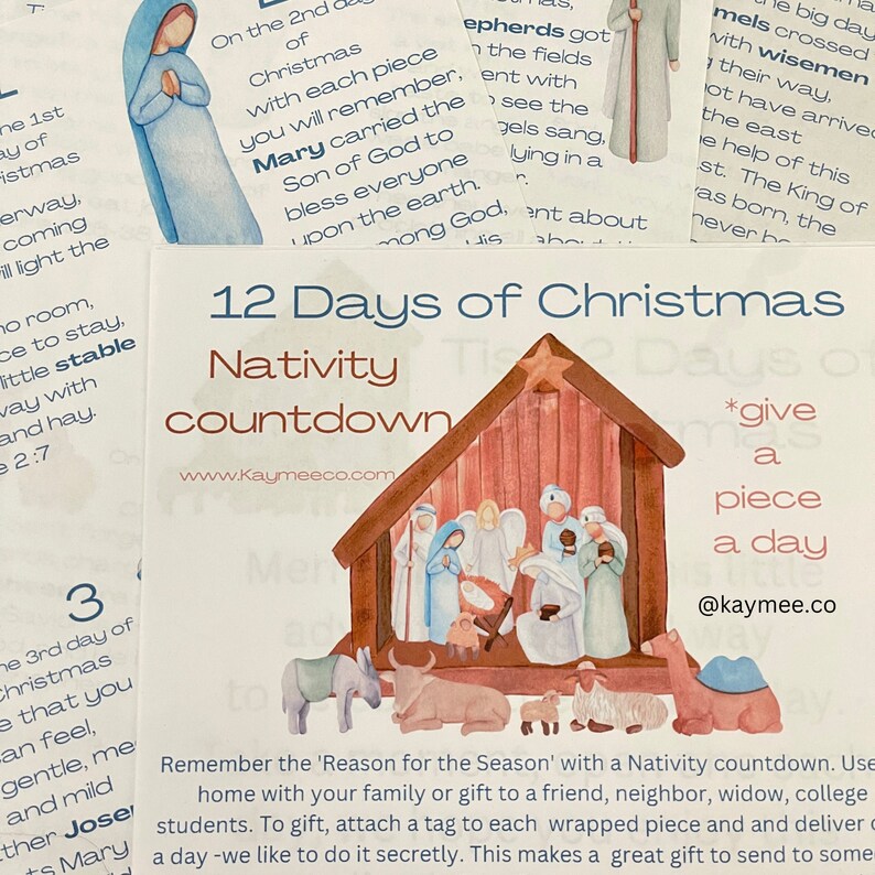 12 Days of Nativity Advent Countdown- Digital Printable Christmas Tags ...