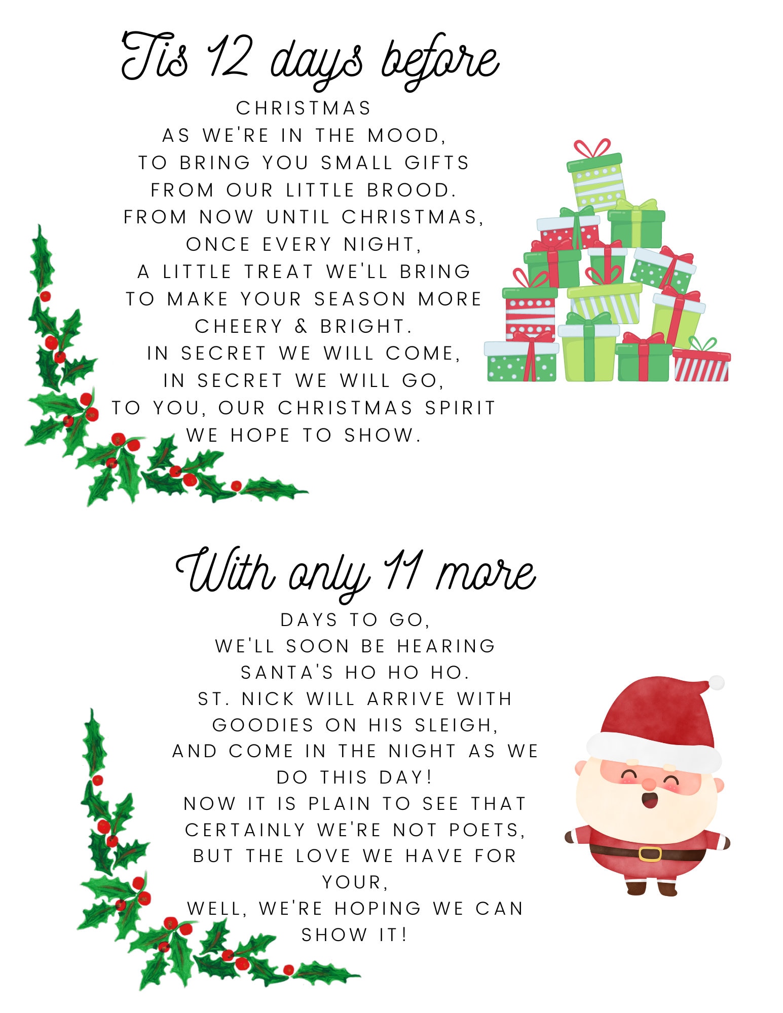 Digital Printable 12 Days of Christmas Poem Tags and Gift Ideas - Etsy