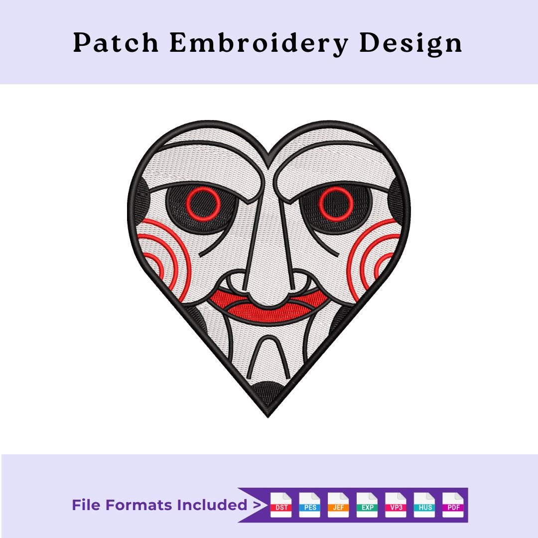 Horror Puppet Embroidery Design | Spiral Cheek Patch With Red Eyes ...