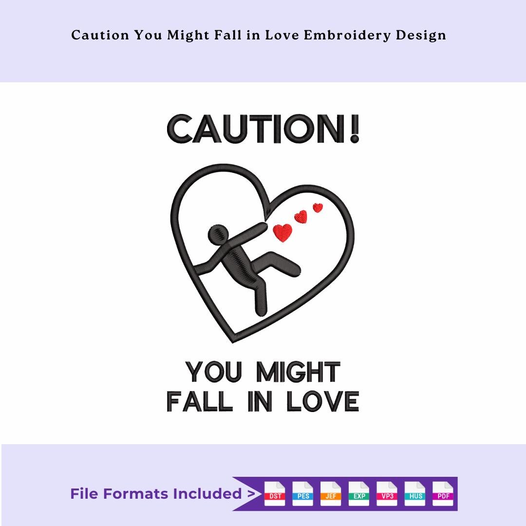 Caution Love Embroidery Design | Valentine's Heart Patch (digital ...