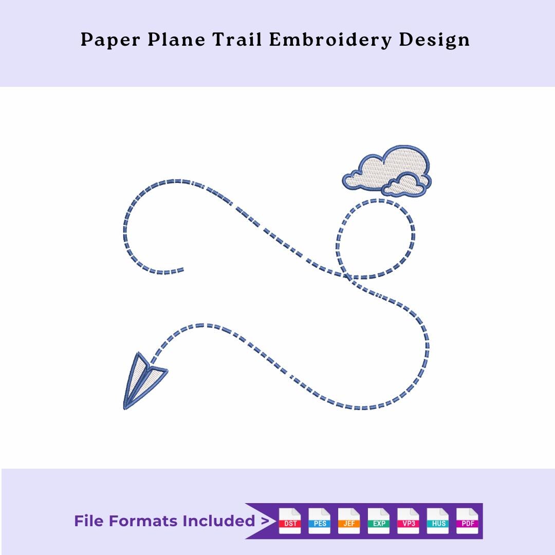 Paper Airplane Embroidery Design | Flying With Cloud and Travel Decor ...