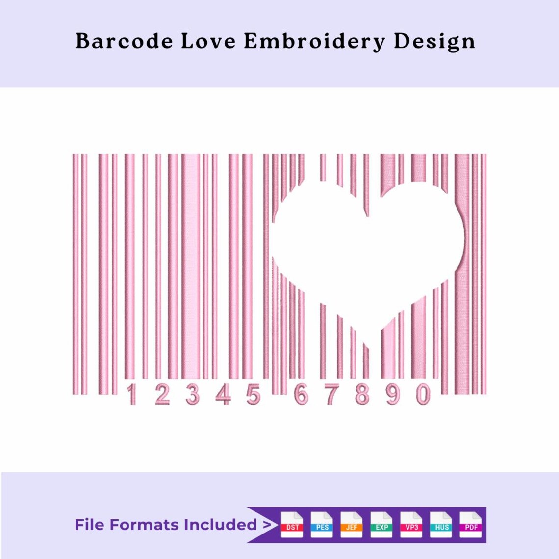 Barcode Heart Embroidery Design | Pink Lines (digital Download) - Etsy