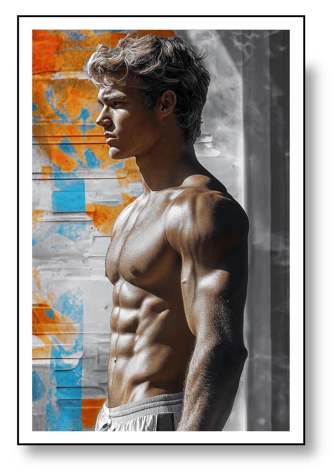 Sunlit Male Portrait Art Print: Expressionist Gay Wall Decor (digital ...