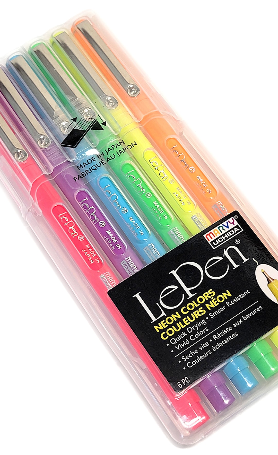 Set of 6 Lepen Pens + Hard Case - NEON SET - 0.3mm Ultra Fint Tip ...