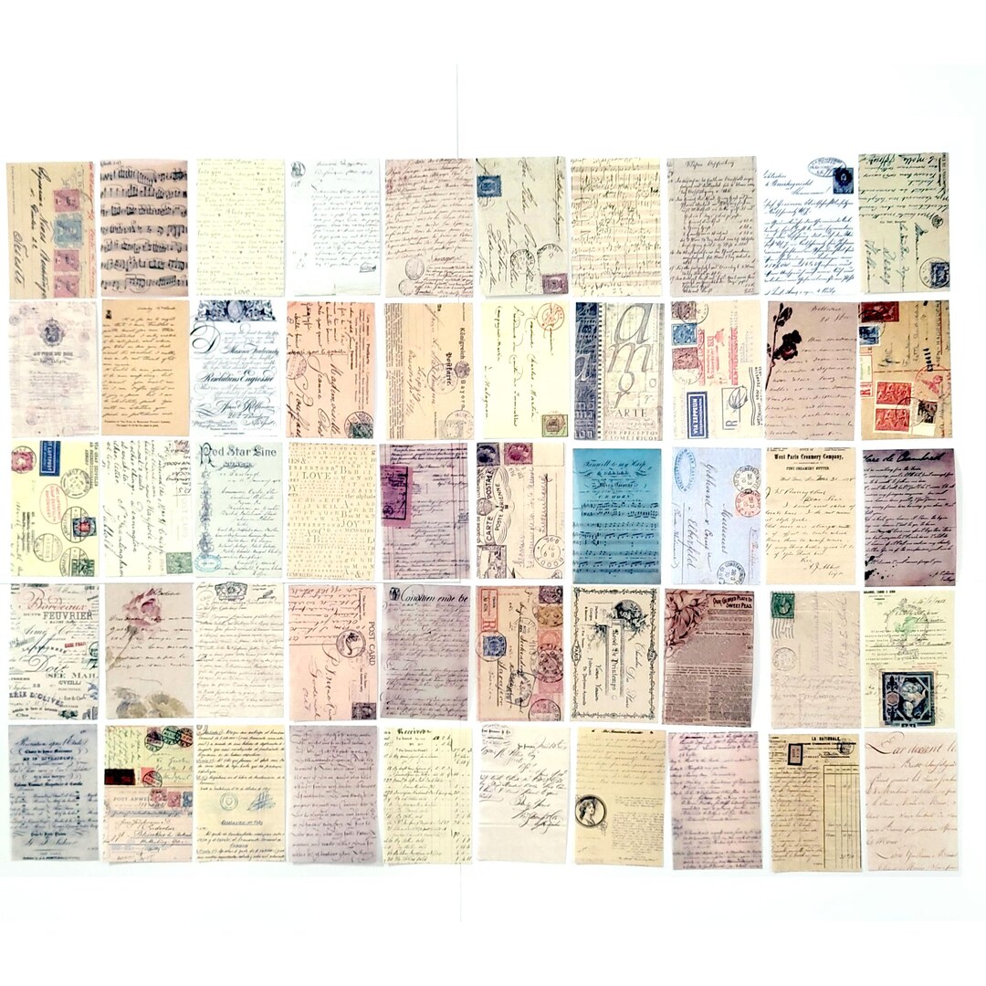 50 Pcs Old Postcards & Script Writing Ephemera - Vintage Inspired Mini ...