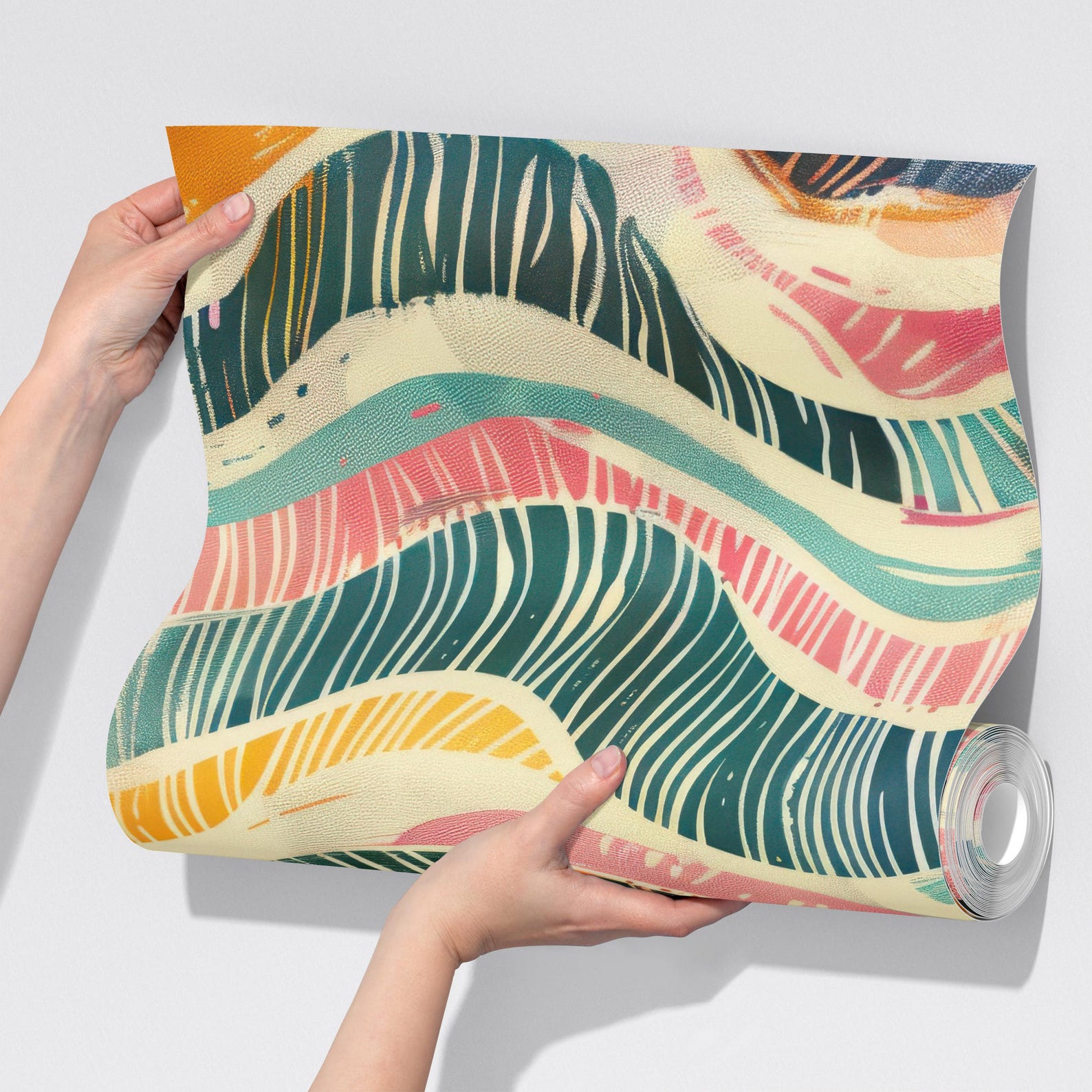 Colorful Abstract Wave Pattern Wallpaper Mural for Dining Room or ...