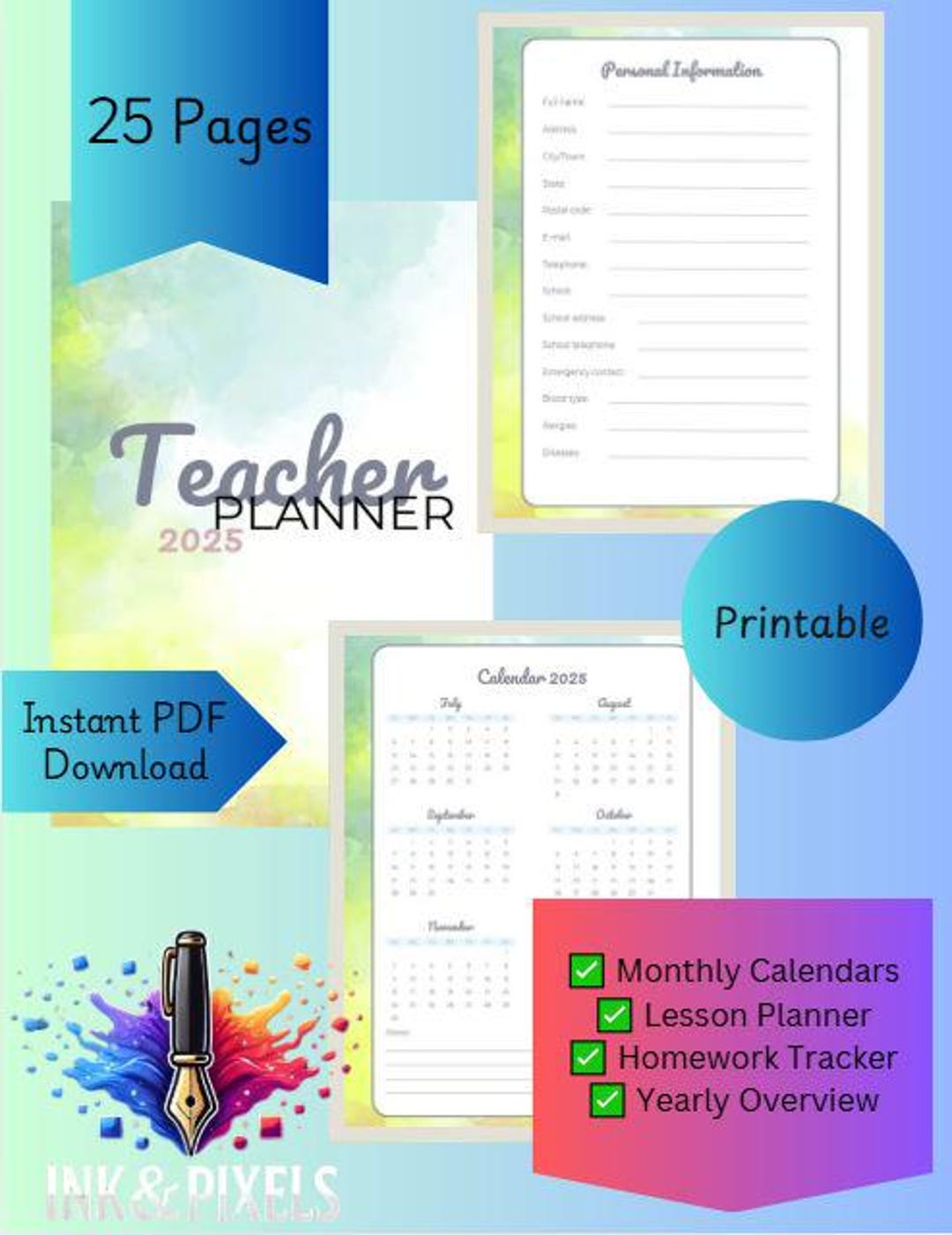 Teacher Planner 2025 |printable Lesson Planner |weekly & Monthly ...