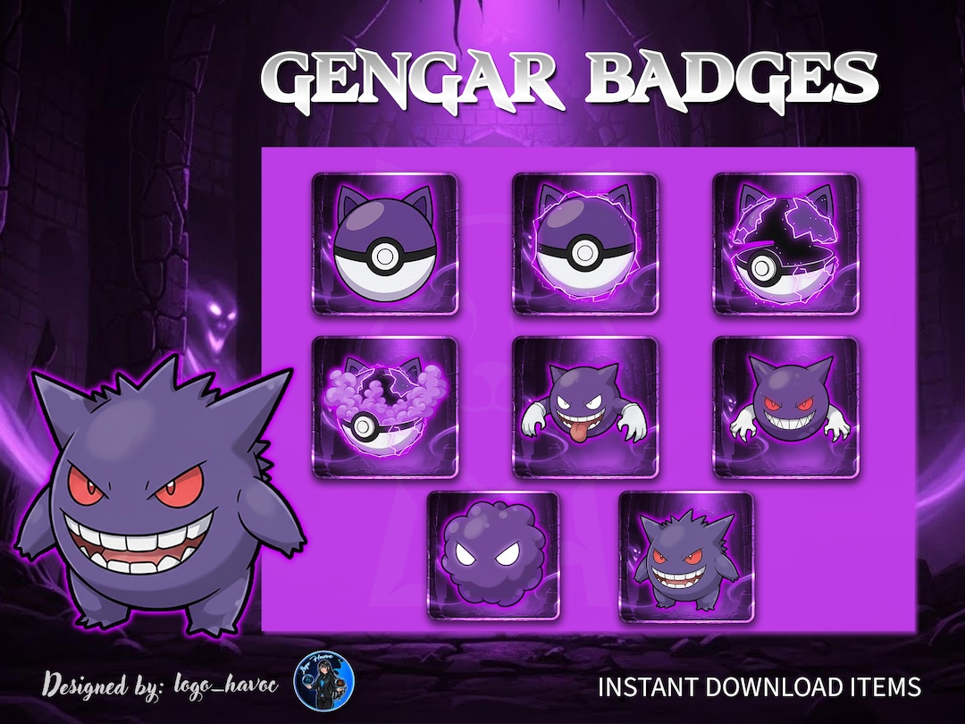 Gengar Badges Pack – Ghost Gaming Badges | Twitch Sub Badges, Discord ...