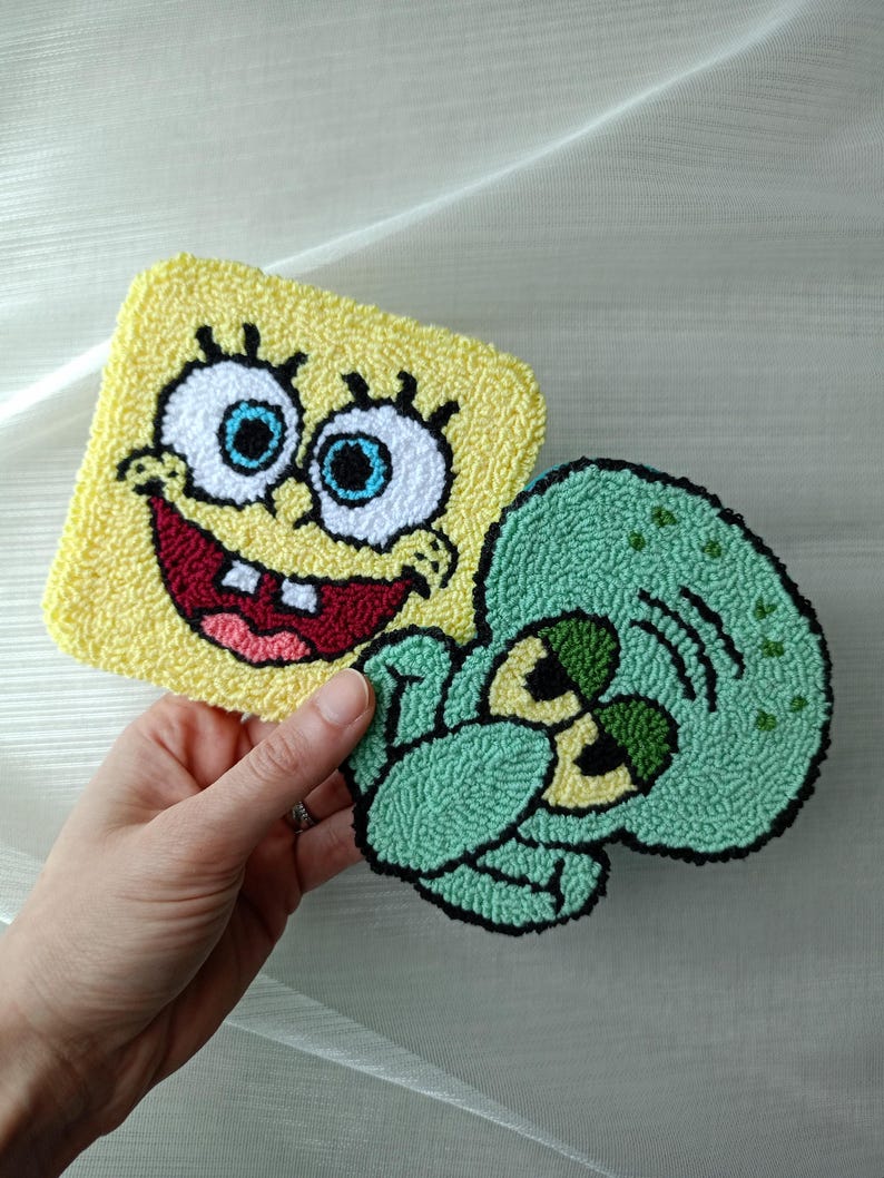 Spongebob and Squidward Punch Needle Coaster | Cartoon Characters Mug ...