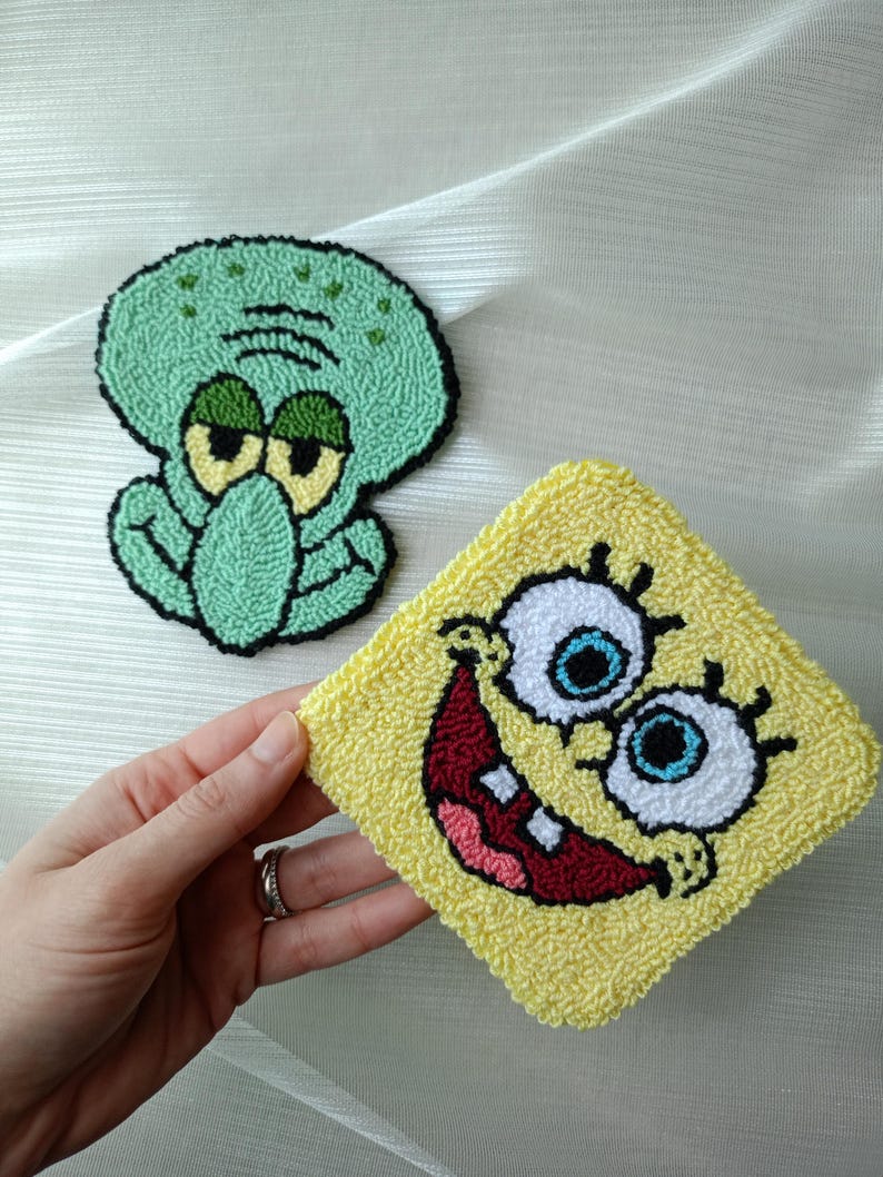 Spongebob and Squidward Punch Needle Coaster | Cartoon Characters Mug ...