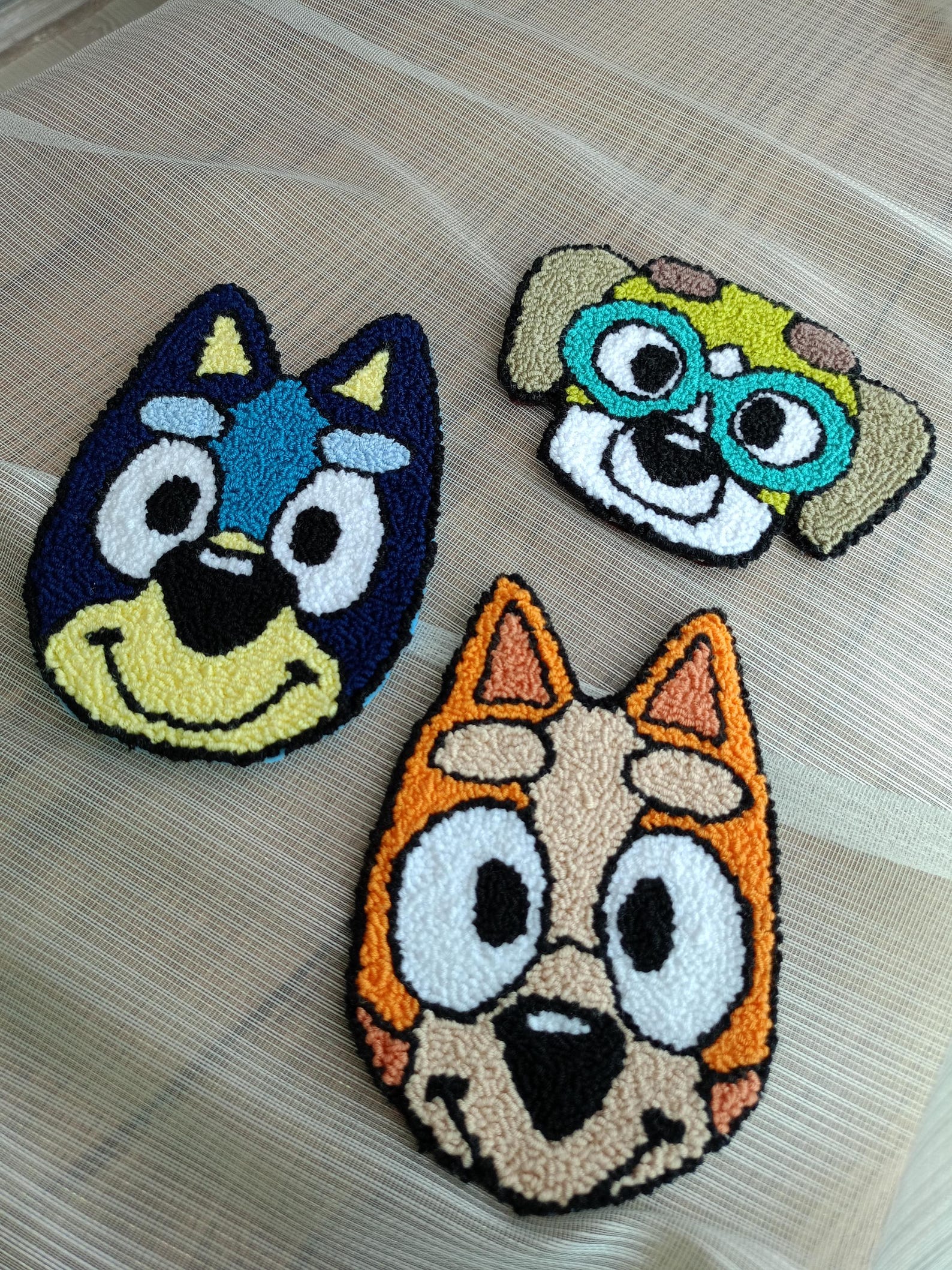 Bluey Punch Needle Coaster, Cartoon Characters Mug Rug Coaster ...