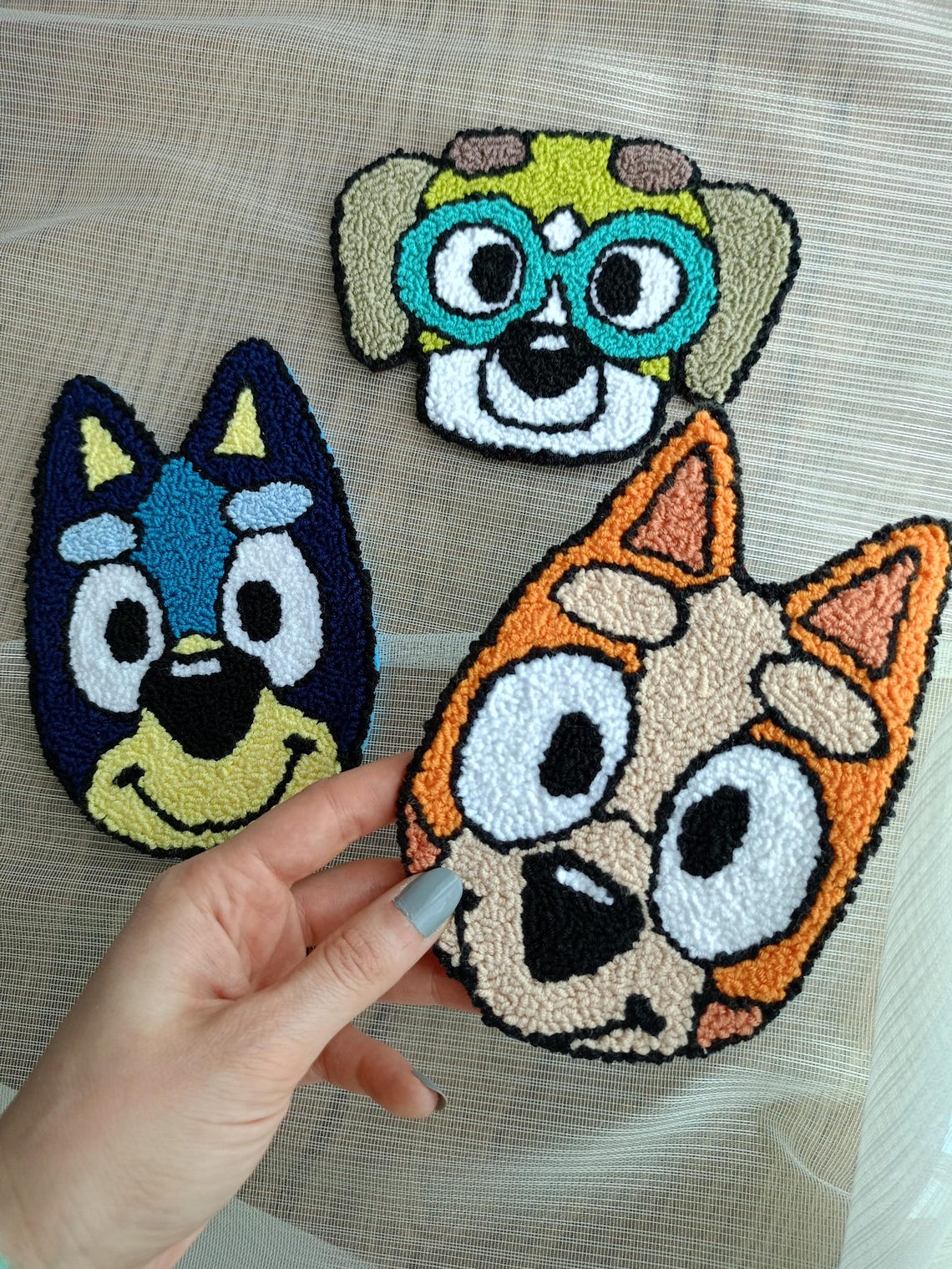 Bluey Punch Needle Coaster, Cartoon Characters Mug Rug Coaster ...