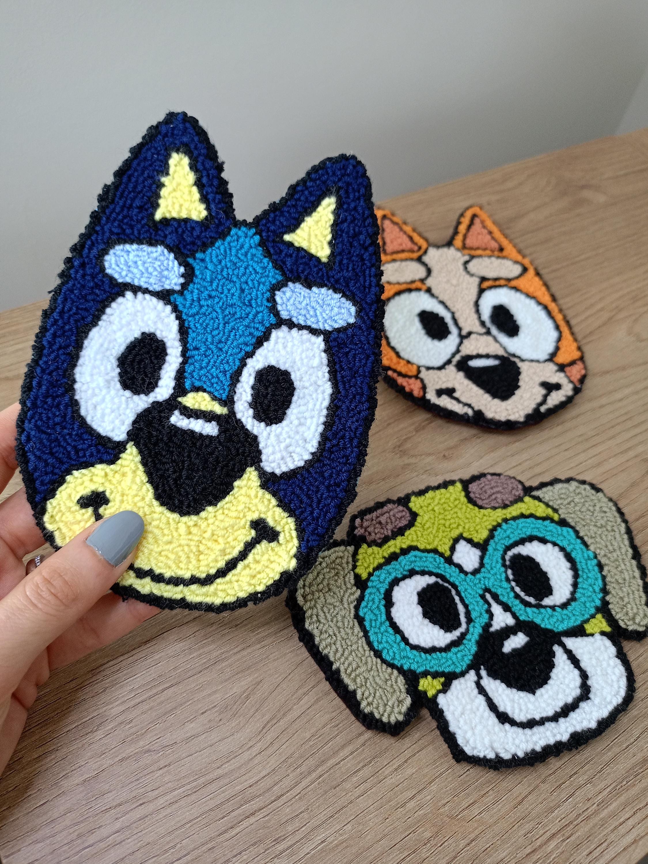 Bluey Punch Needle Coaster, Cartoon Characters Mug Rug Coaster ...