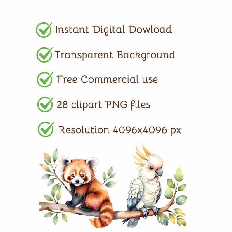 Watercolor Jungle Animals Clipart: Rainforest PNG Images (commercial ...