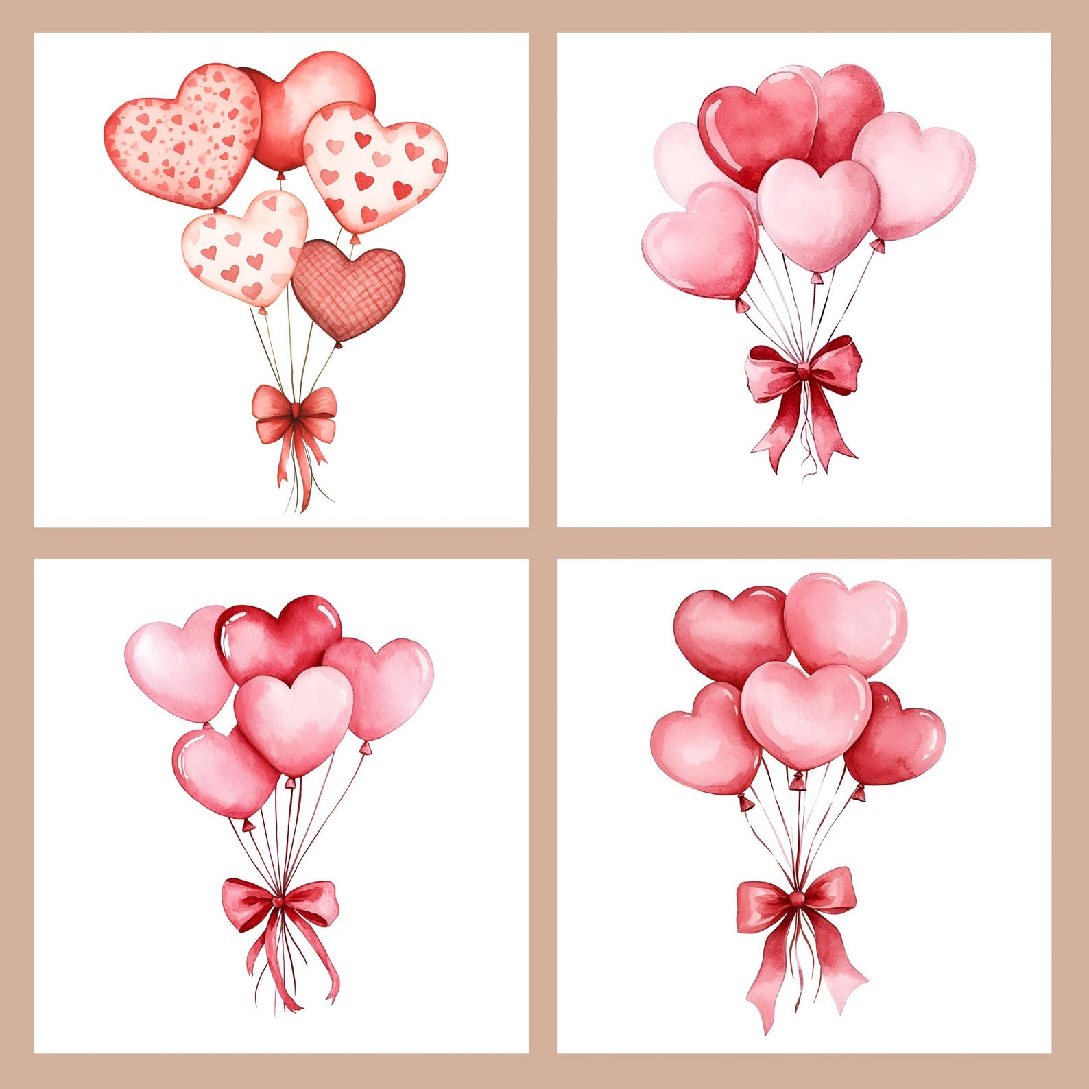 Valentine Balloons Clipart: 20 Watercolor Heart Balloon Jpgs, Digital ...