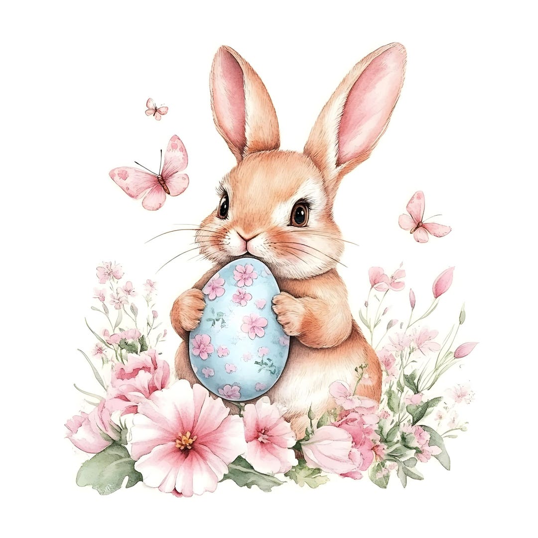 Pastel Easter Bunny Clipart: 20 Watercolor Rabbit With Egg, Digital ...