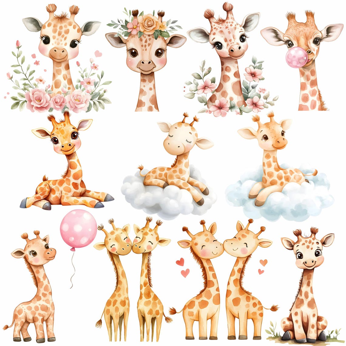 Watercolor Baby Giraffe Clipart | Watercolor Animals | Cute Animal PNG ...
