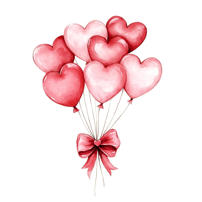 Valentine Balloons Clipart: 20 Watercolor Heart Balloon Jpgs, Digital ...
