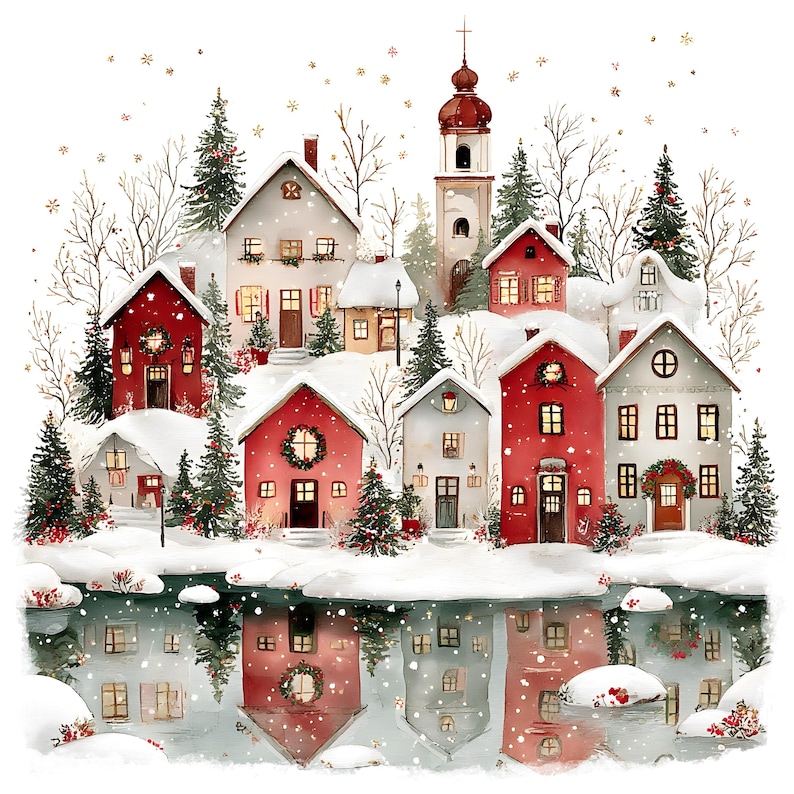 Watercolor Christmas Town Clipart: 20 Winter Village Jpgs (digital ...