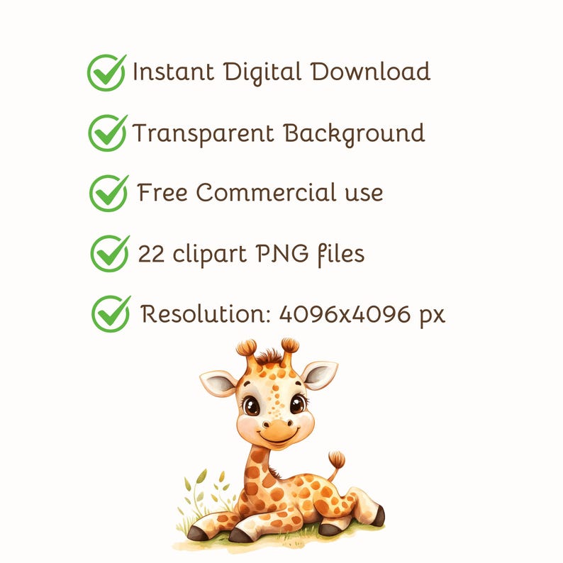 Watercolor Baby Giraffe Clipart | Watercolor Animals | Cute Animal PNG ...