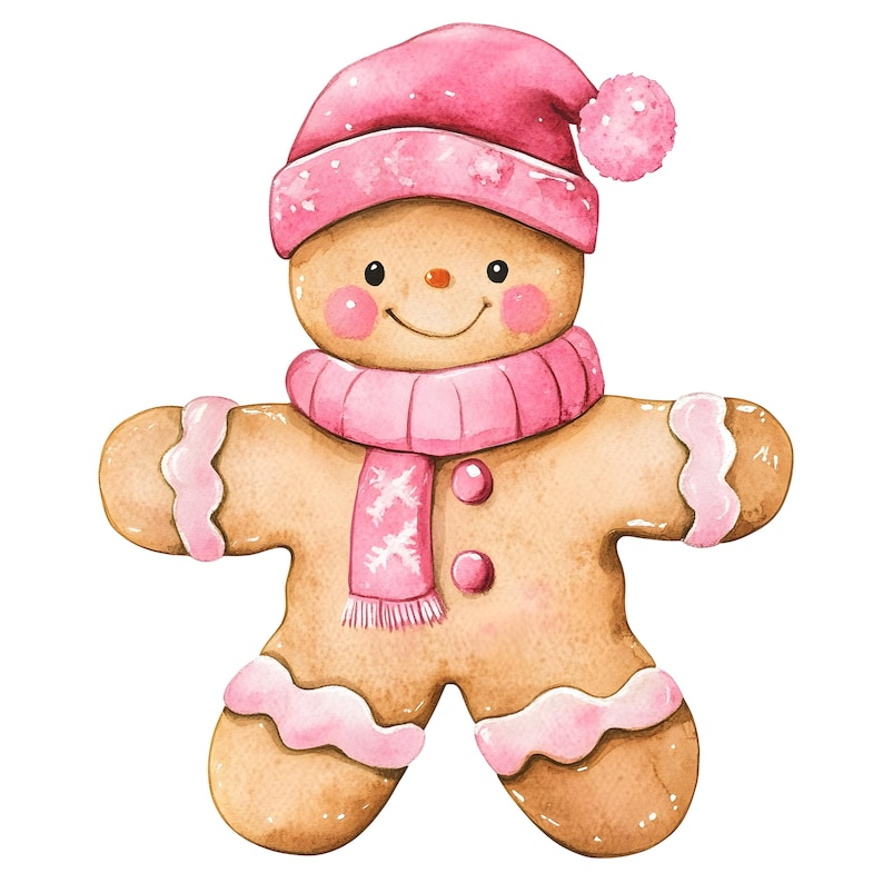 Pink Gingerbread Cookie Clipart | 20 Watercolor Christmas Cookies ...