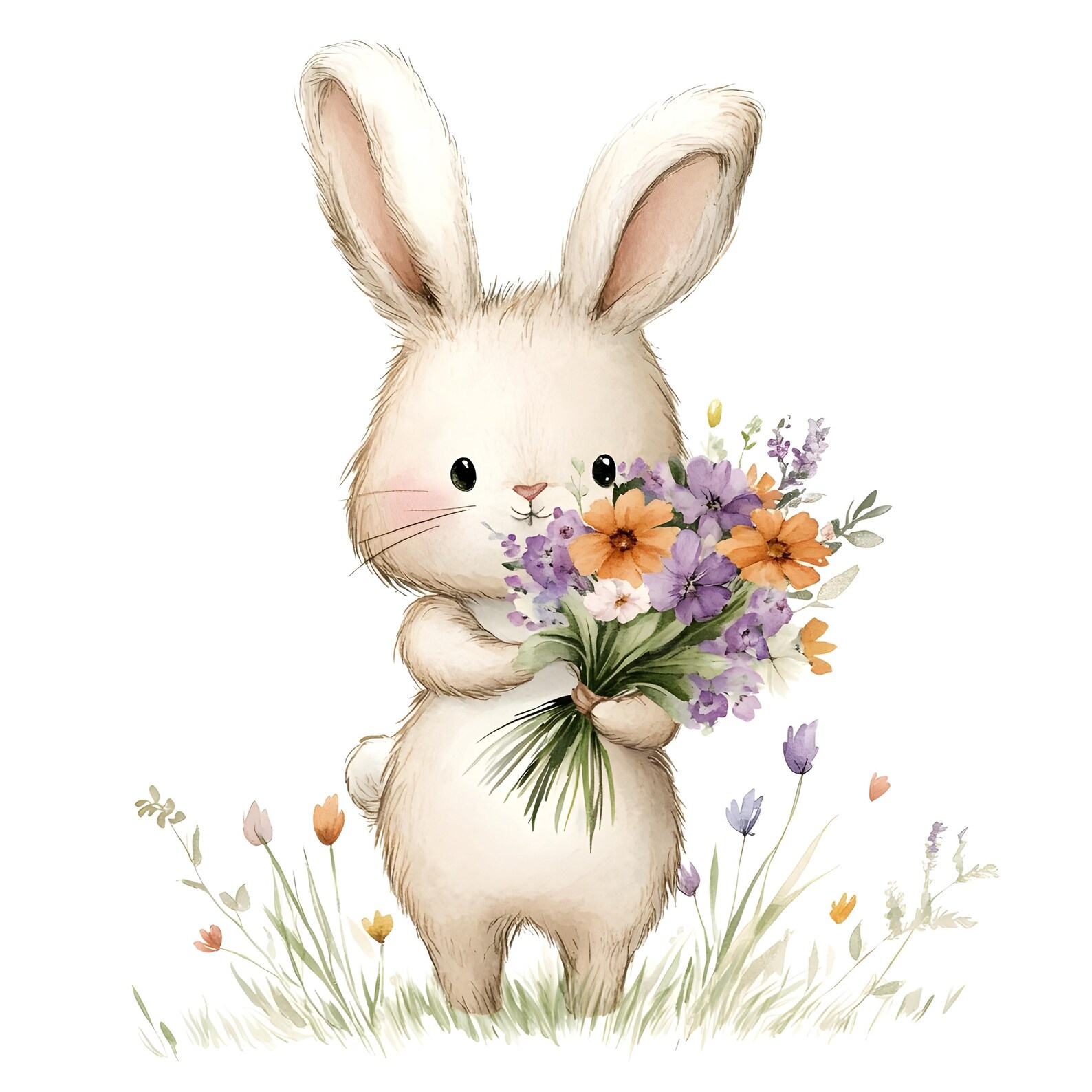 Spring Bunny Clipart: 22 Watercolor Rabbit With Flowers Digital ...