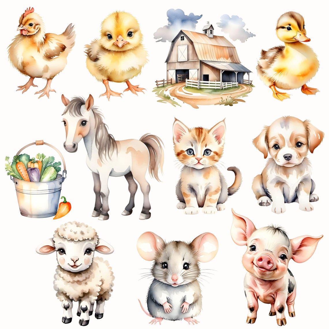 Farm Animals Clipart | Watercolor Animals | Domestic Animals PNG ...