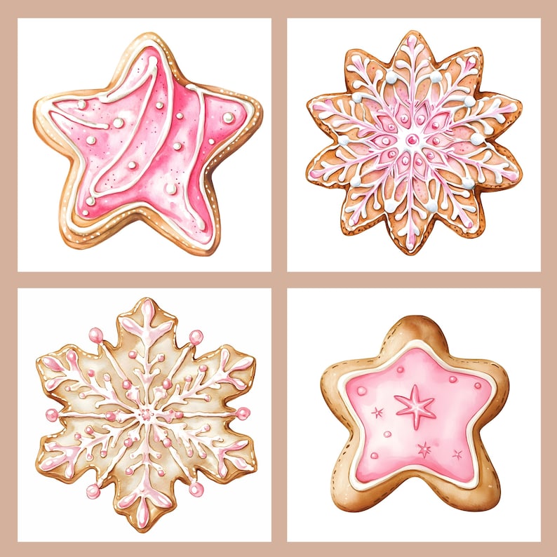 Pink Gingerbread Cookie Clipart | 20 Watercolor Christmas Cookies ...