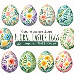 Floral Easter Egg Clipart | Watercolor Easter Eggs | Easter Floral PNG ...