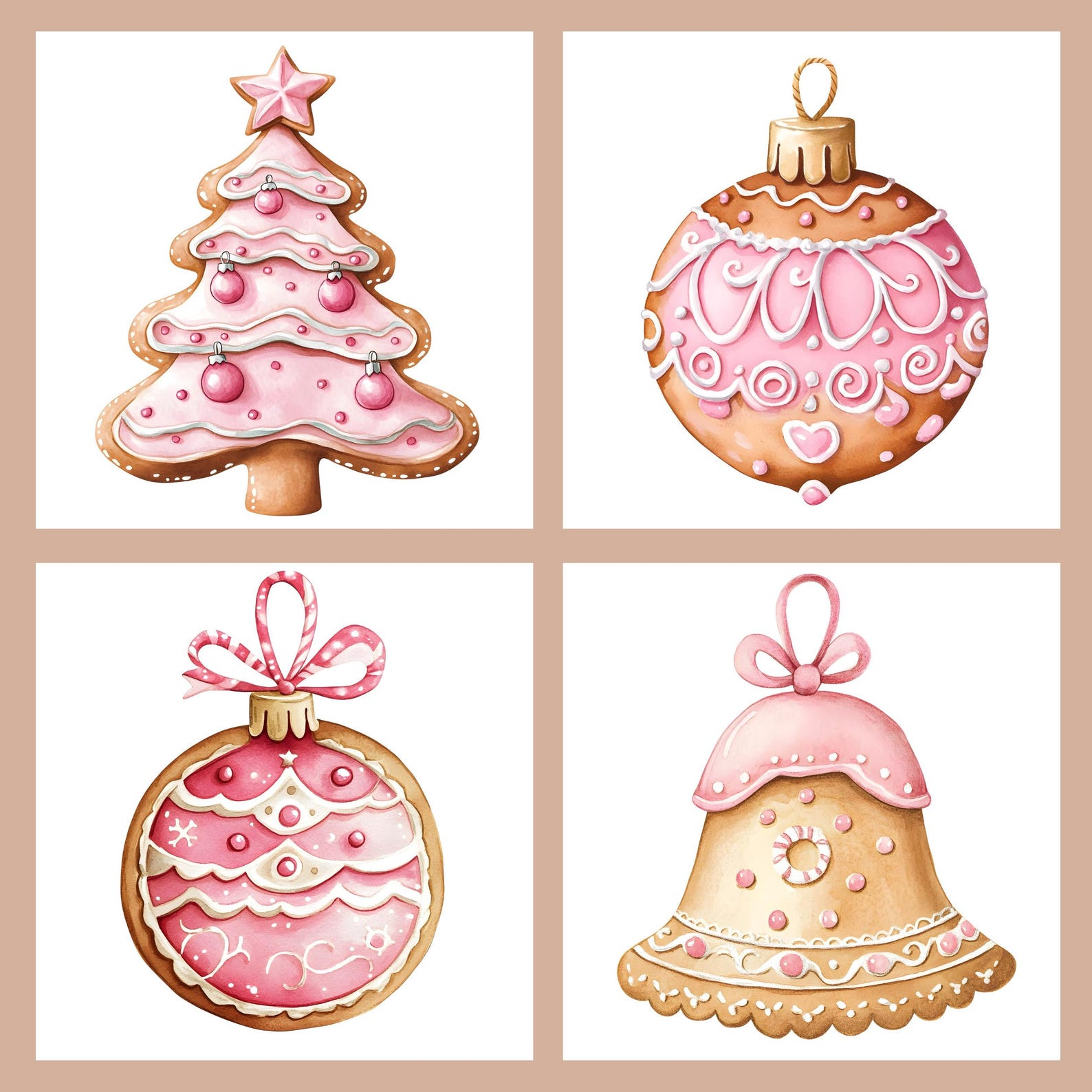 Pink Gingerbread Cookie Clipart | 20 Watercolor Christmas Cookies ...