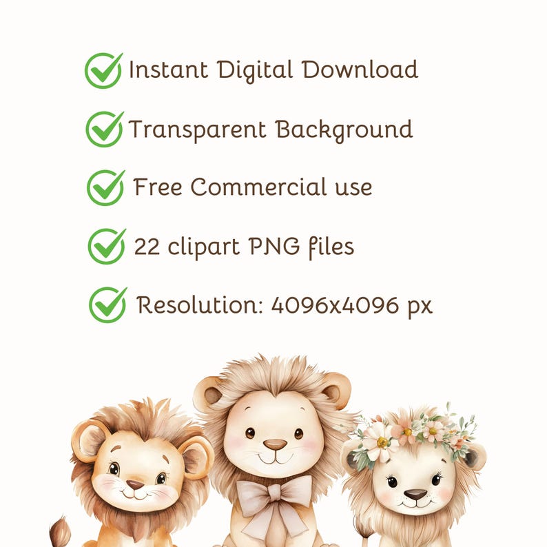 Watercolor Baby Lion Clipart | Watercolor Animals | Cute Animal PNG ...