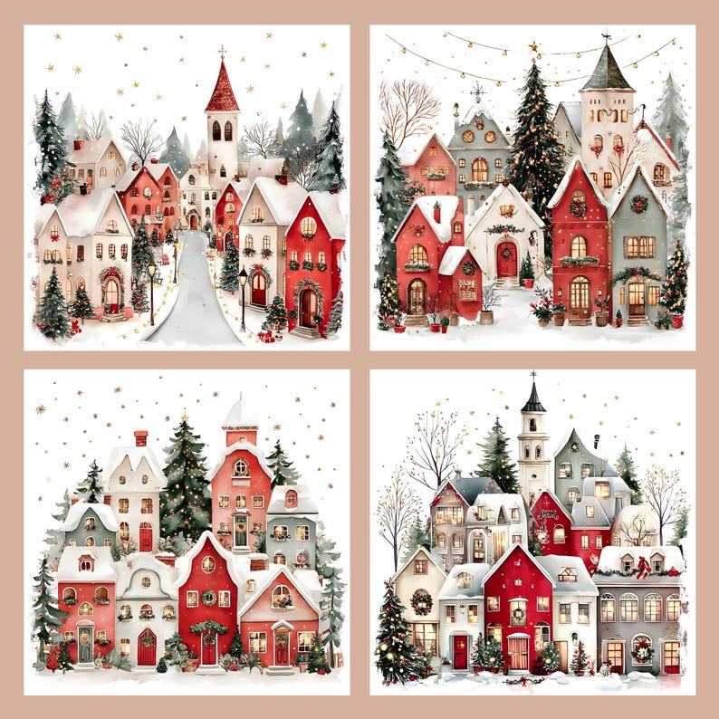 Watercolor Christmas Town Clipart: 20 Winter Village Jpgs (digital ...