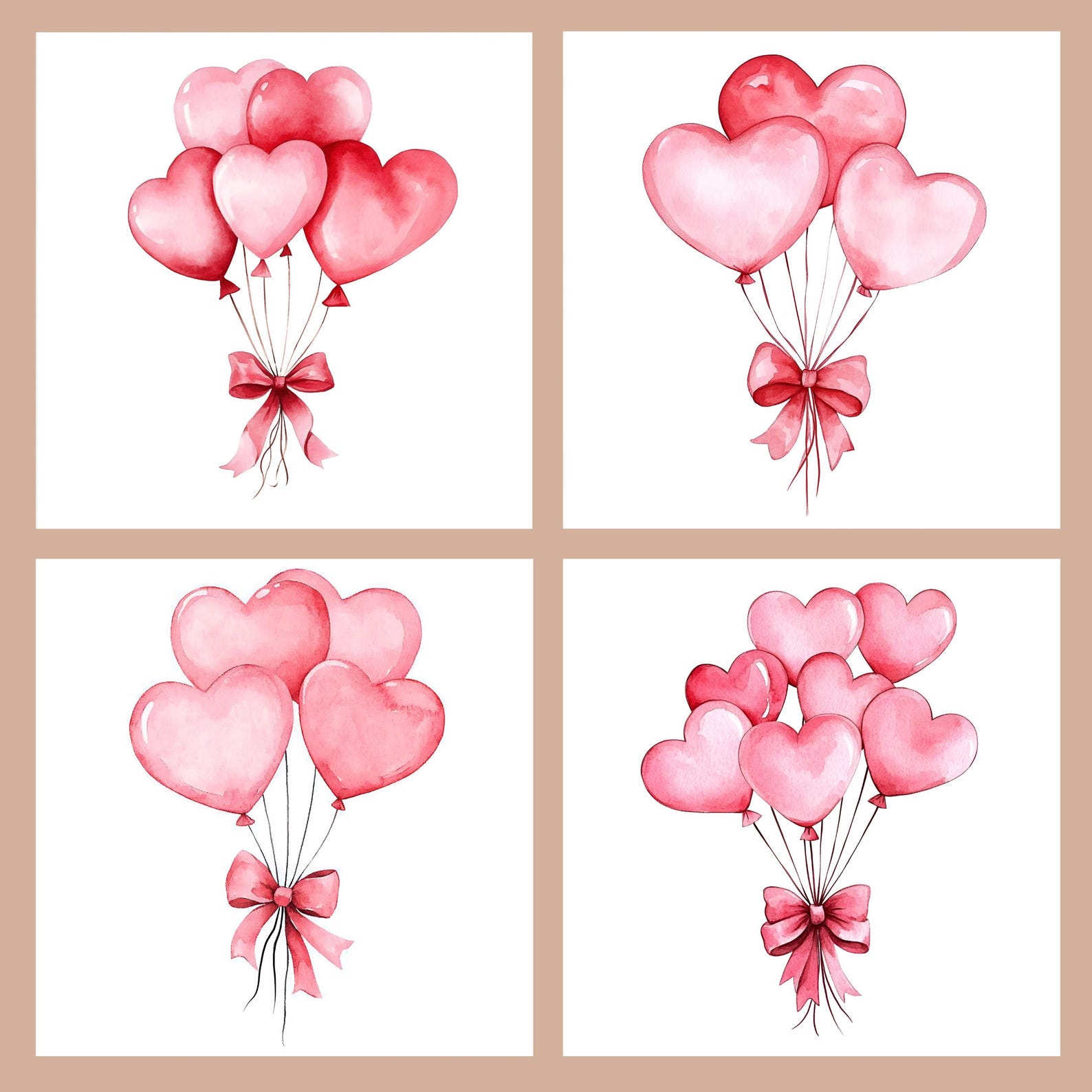 Valentine Balloons Clipart: 20 Watercolor Heart Balloon Jpgs, Digital ...