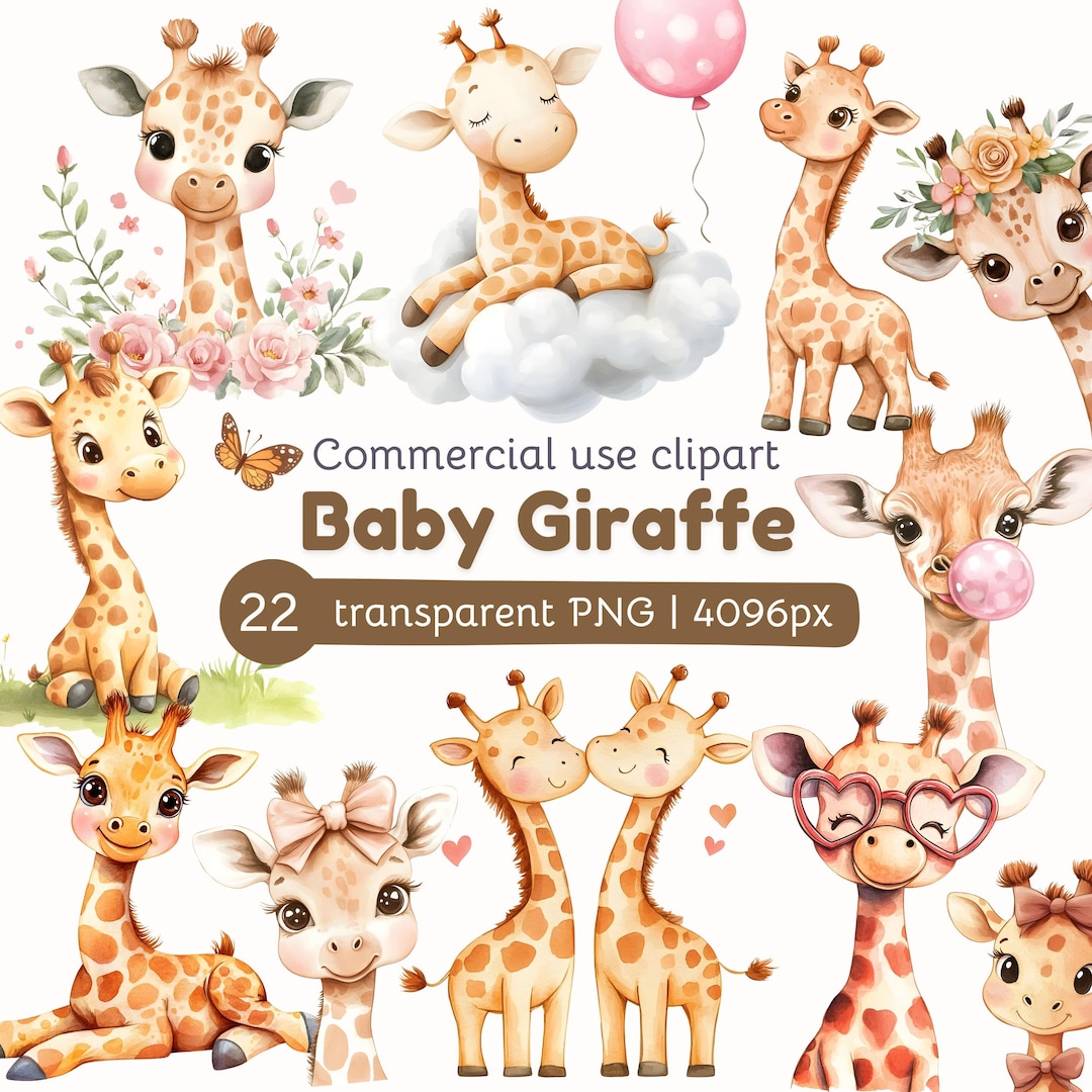 Watercolor Baby Giraffe Clipart | Watercolor Animals | Cute Animal PNG ...