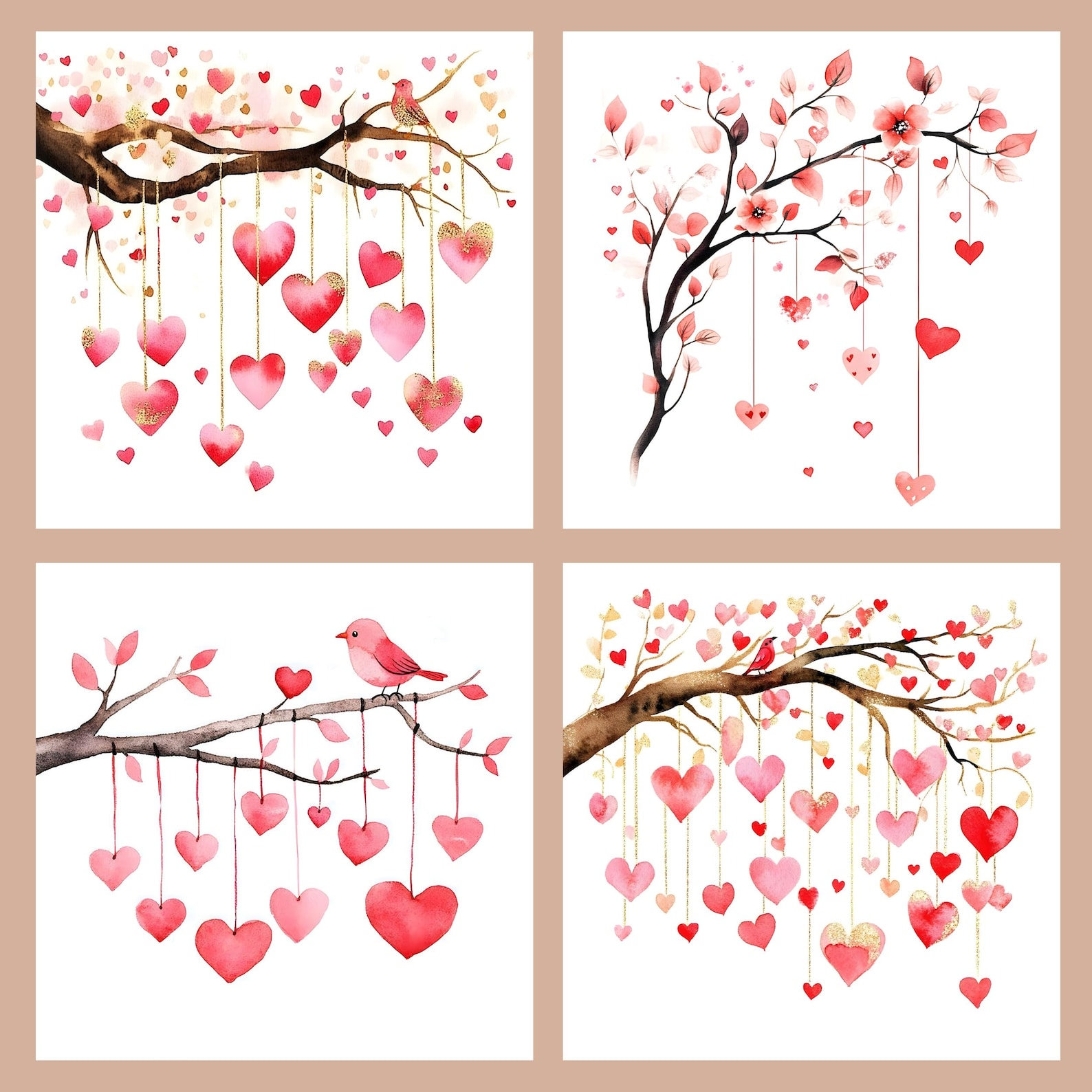 Valentine Heart Branch Clipart: 20 Watercolor Valentine's Day Jpgs ...