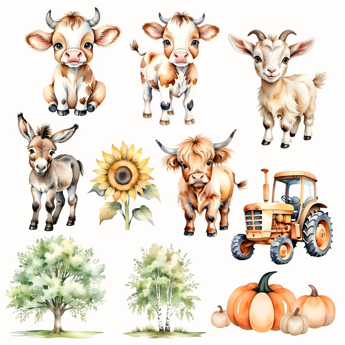 Farm Animals Clipart | Watercolor Animals | Domestic Animals PNG ...