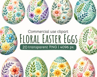Floral Easter Egg Clipart | Watercolor Easter PNG | Vintage Easter Eggs ...