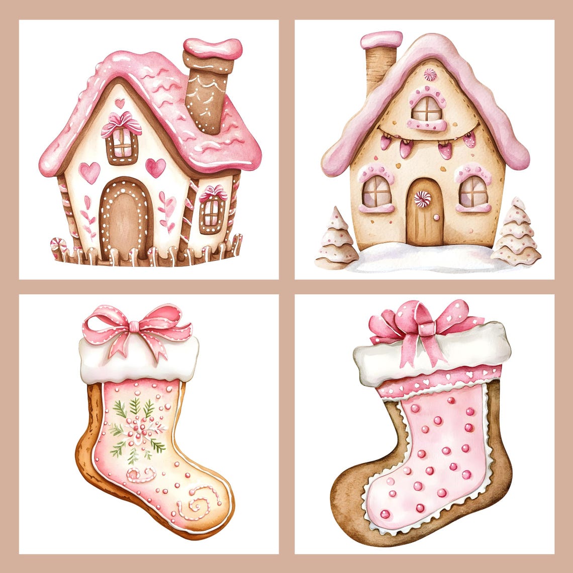 Pink Gingerbread Cookie Clipart | 20 Watercolor Christmas Cookies ...