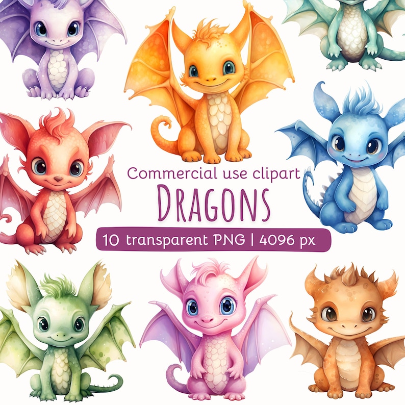 Watercolor Dragons Clipart | Watercolor Animals | Magical Creature PNG ...
