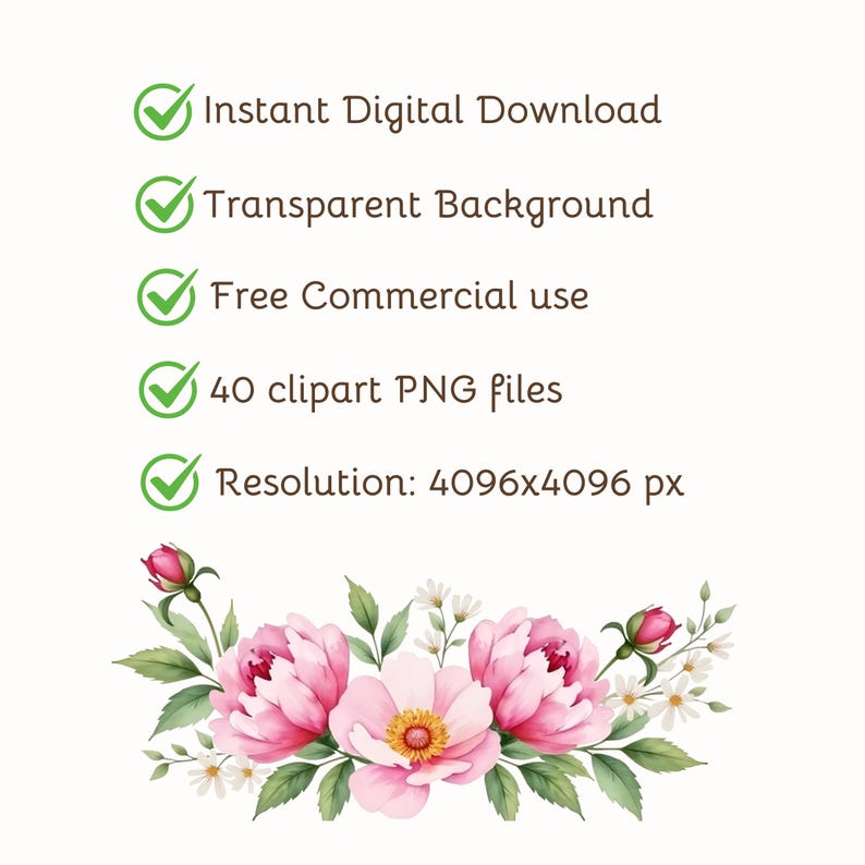 Watercolor Pink Peonies Clipart: Floral Frame and Wreath PNG ...