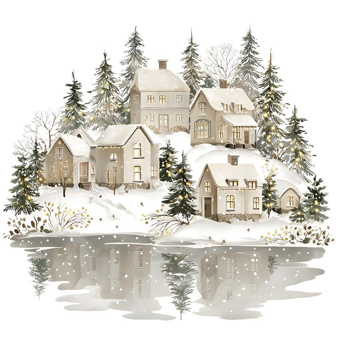 Winter Beige Village Clipart: 20 Watercolor Christmas Town Jpgs ...