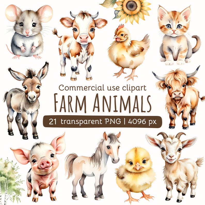 Farm Animals Clipart | Watercolor Animals | Domestic Animals PNG ...